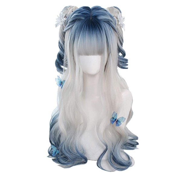 JXW Irregular Coloring Body Wave Synthetic Long Hair Wig Blue Gradient ...