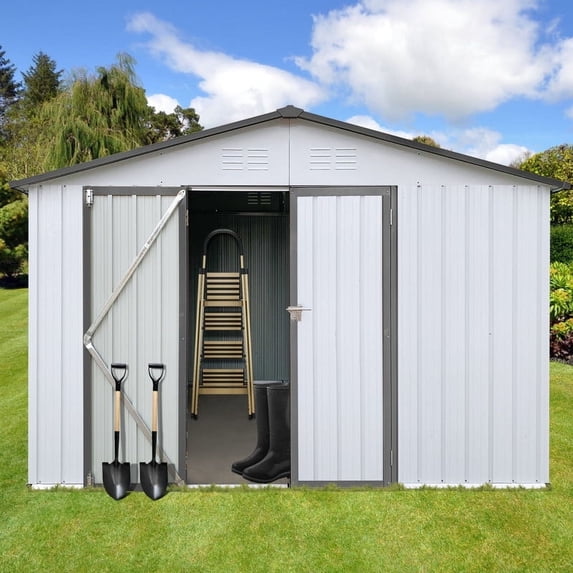 JXXRZ 10x12ft Heavy-Duty Metal Shed, Galvanized Steel Outdoor Storage ...