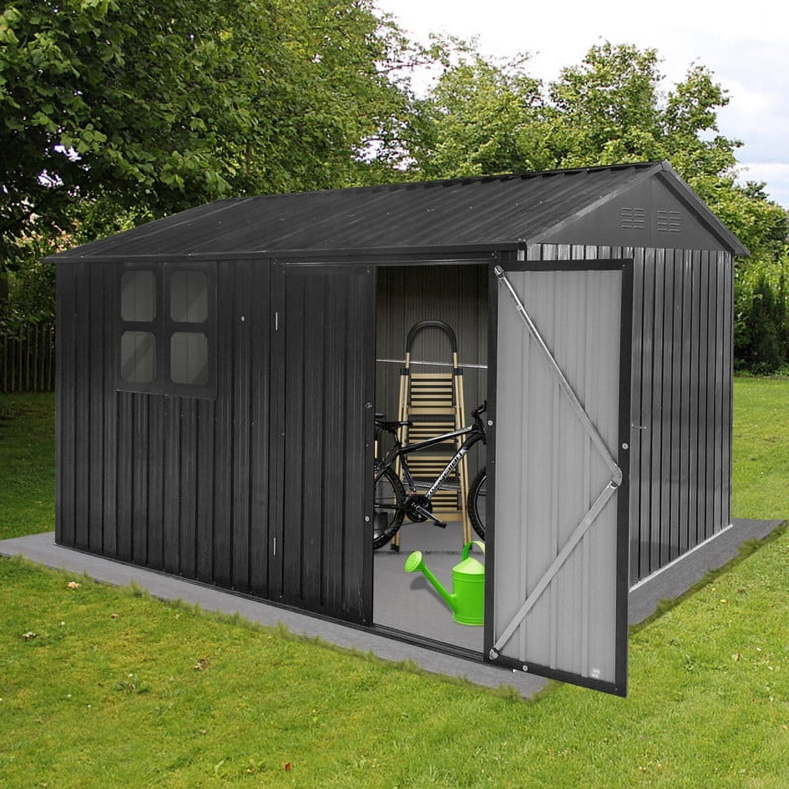 JXXRZ 10x8ft Outdoor Metal Shed with Ventilated Windows, Steel Tool ...