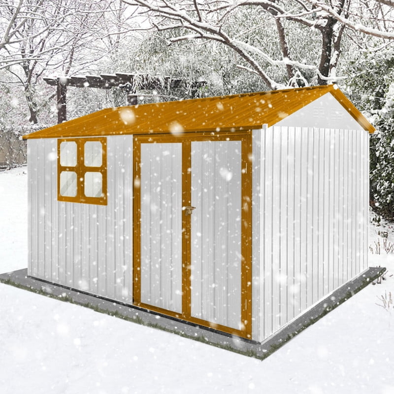 JXXRZ 10x8ft Outdoor Metal Shed with Ventilated Windows, Steel Tool ...
