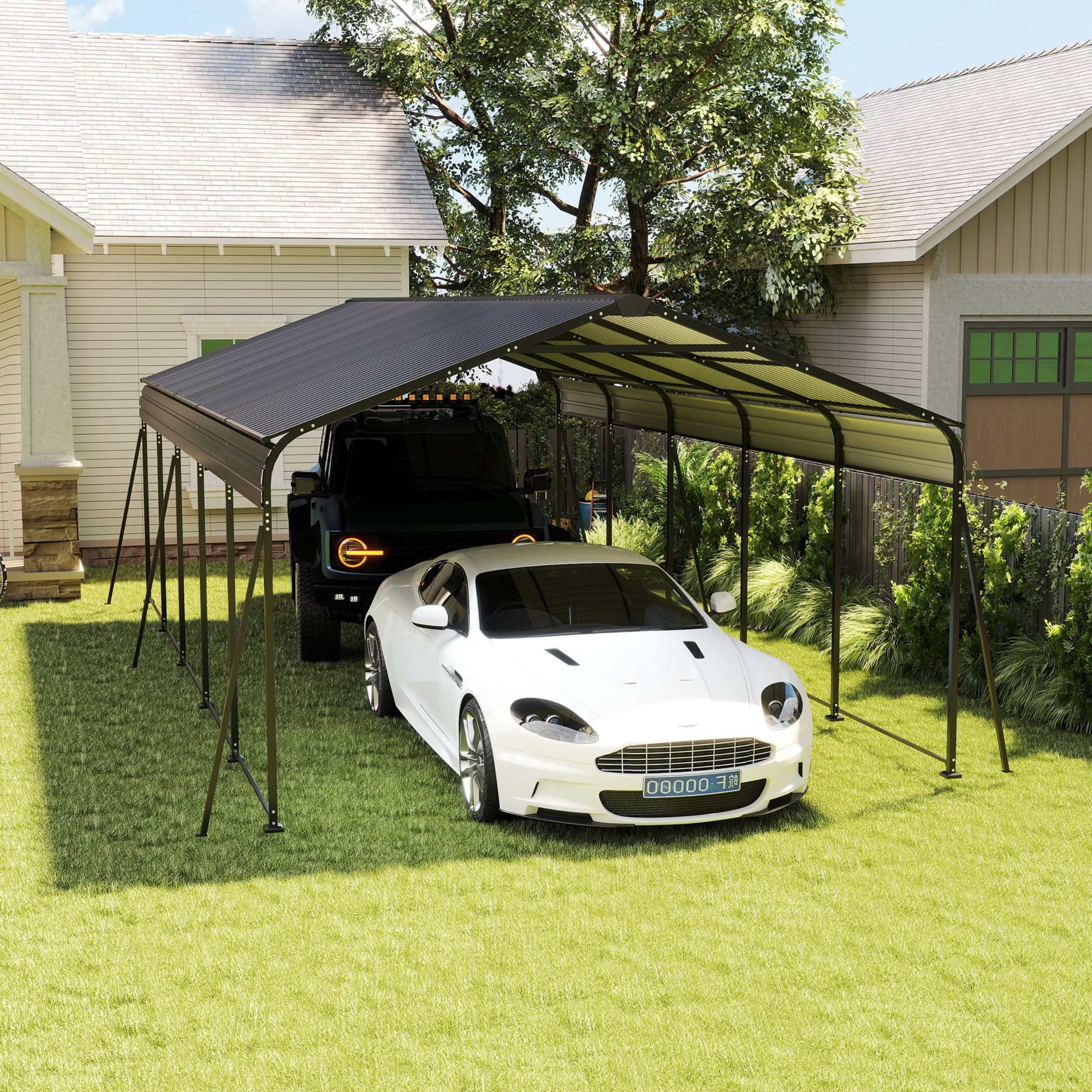 JXXRZ 13' x 26.5' Outdoor Metal Carport, Heavy Duty Galvanized Steel ...