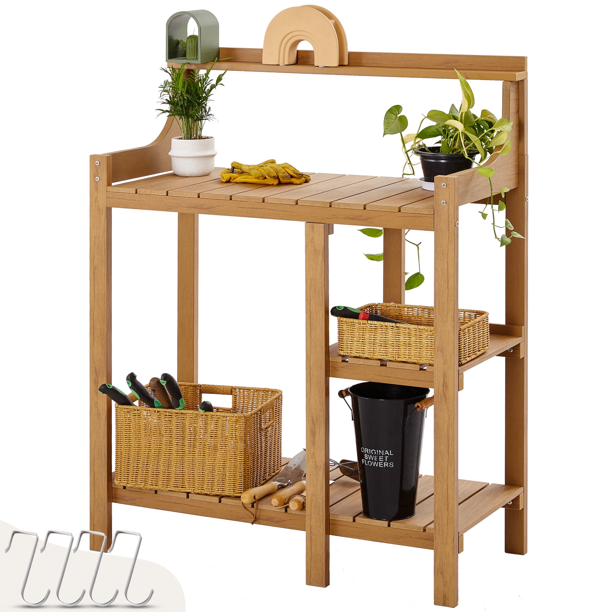 JXXRZ 50’’x17.5”x37.5” HDPS Outdoor Potting Bench, 3-Tier All-Weather ...