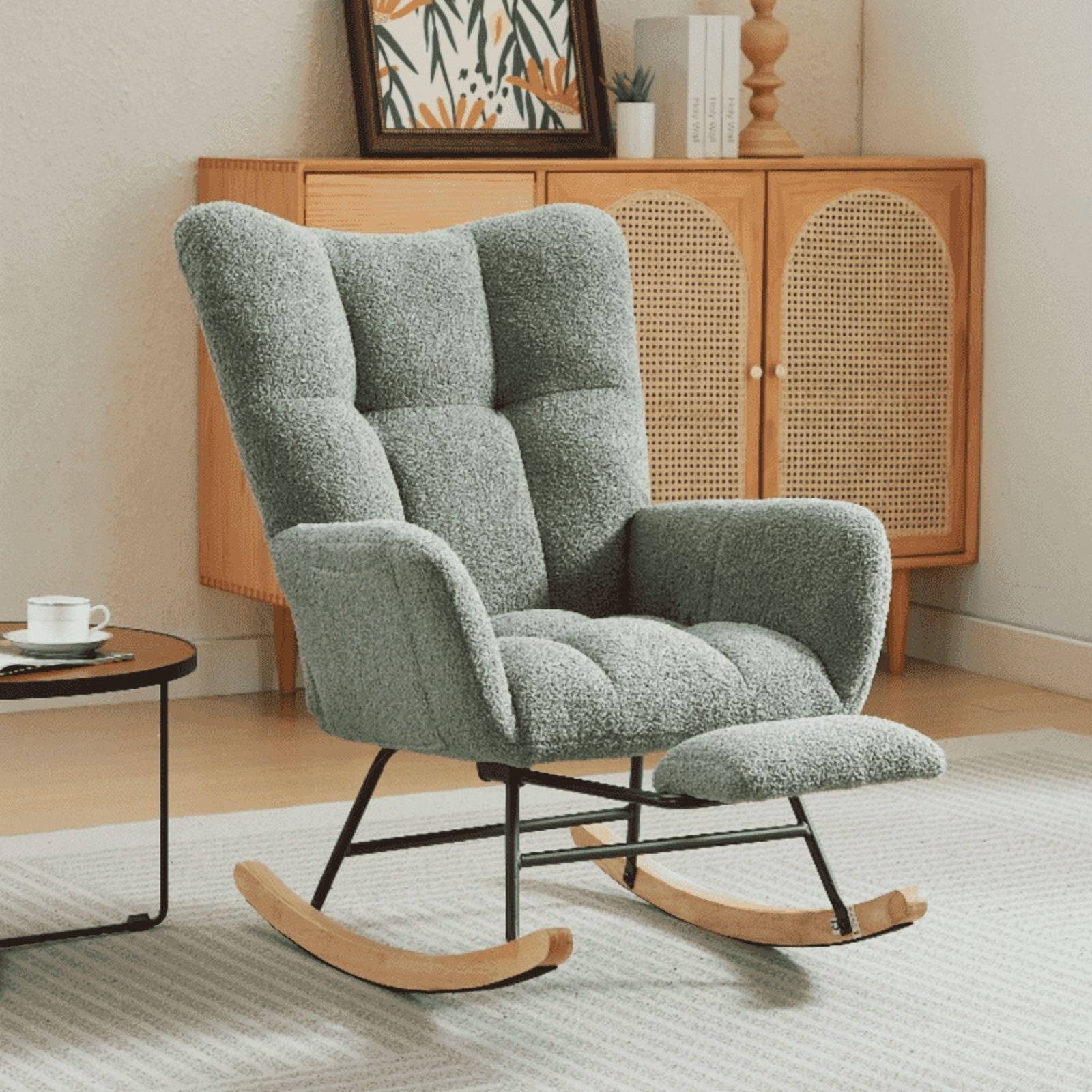 JXXRZ Nursery Rocking Chair with Footrest, Oversized Teddy Plush Rocker ...