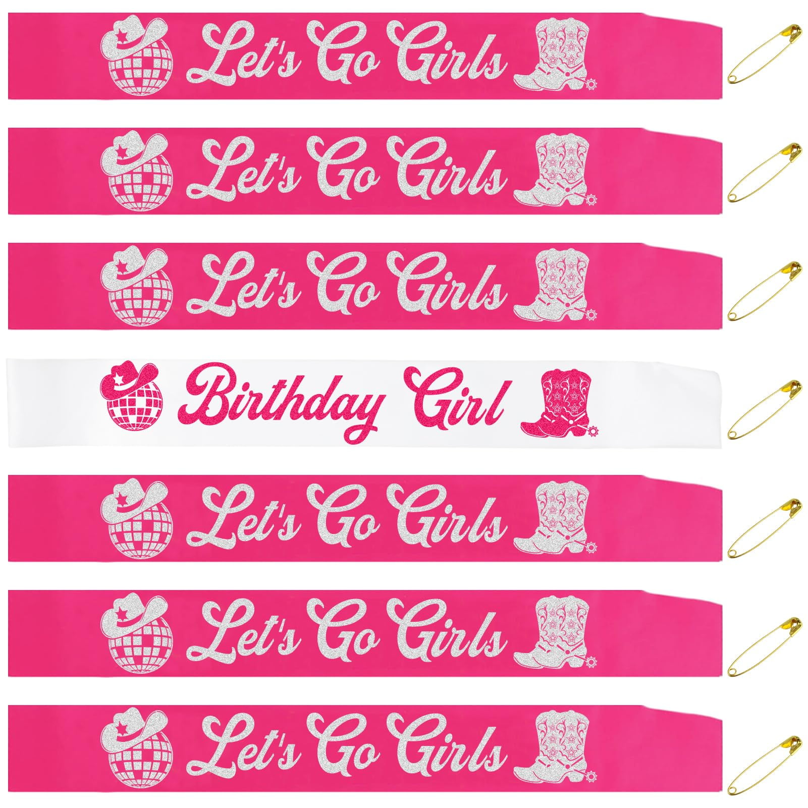 JXYCBZYing 7 Pcs Hot DHF10 Pink Birthday Girl Sashes Women, Disco ...