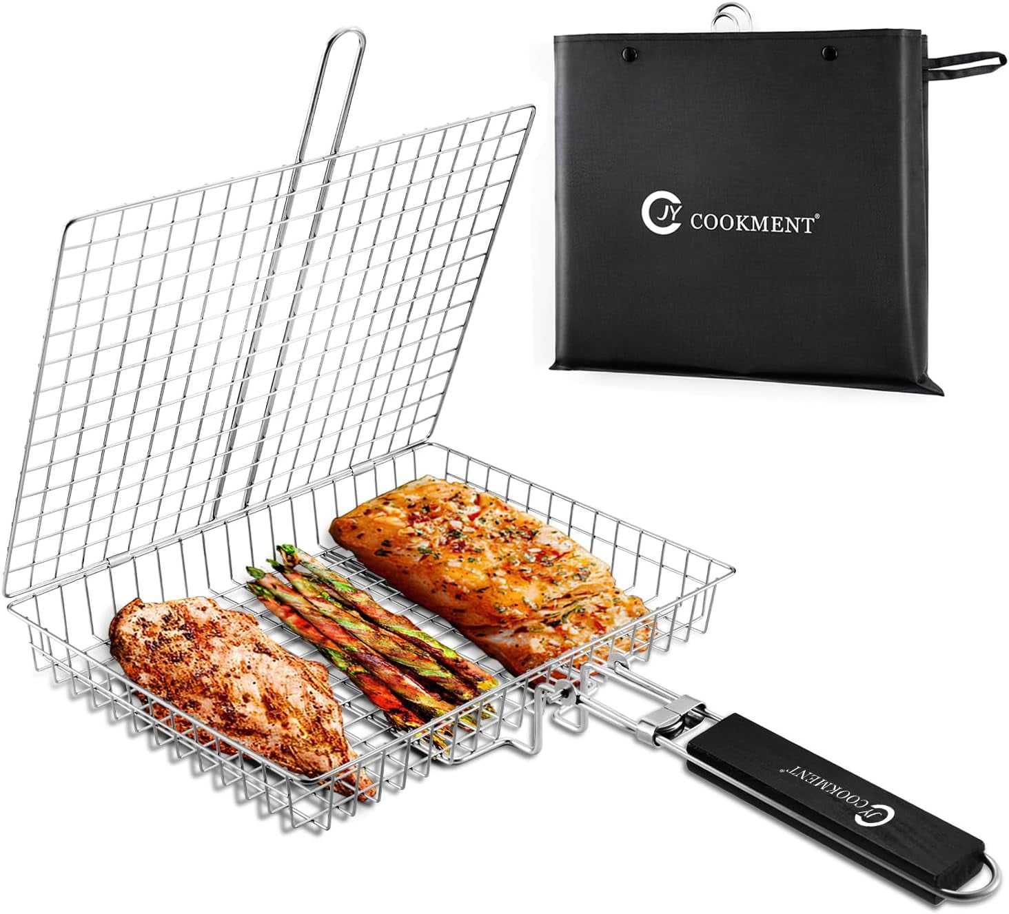 JY COOKMENT Grill Basket Stainless Steel with Portable Removable Handle ...