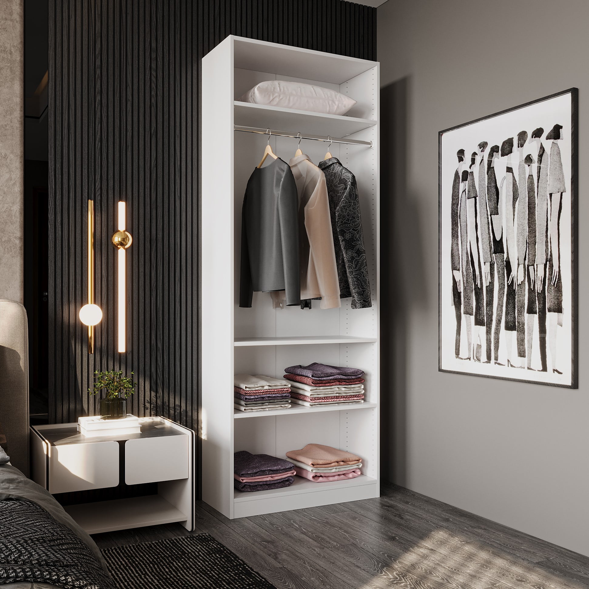 JY FURNITURE CRAFTED WITH EXCELLENCE Closet Organizer System with 3-Shelves & Hanging Rod, White ...