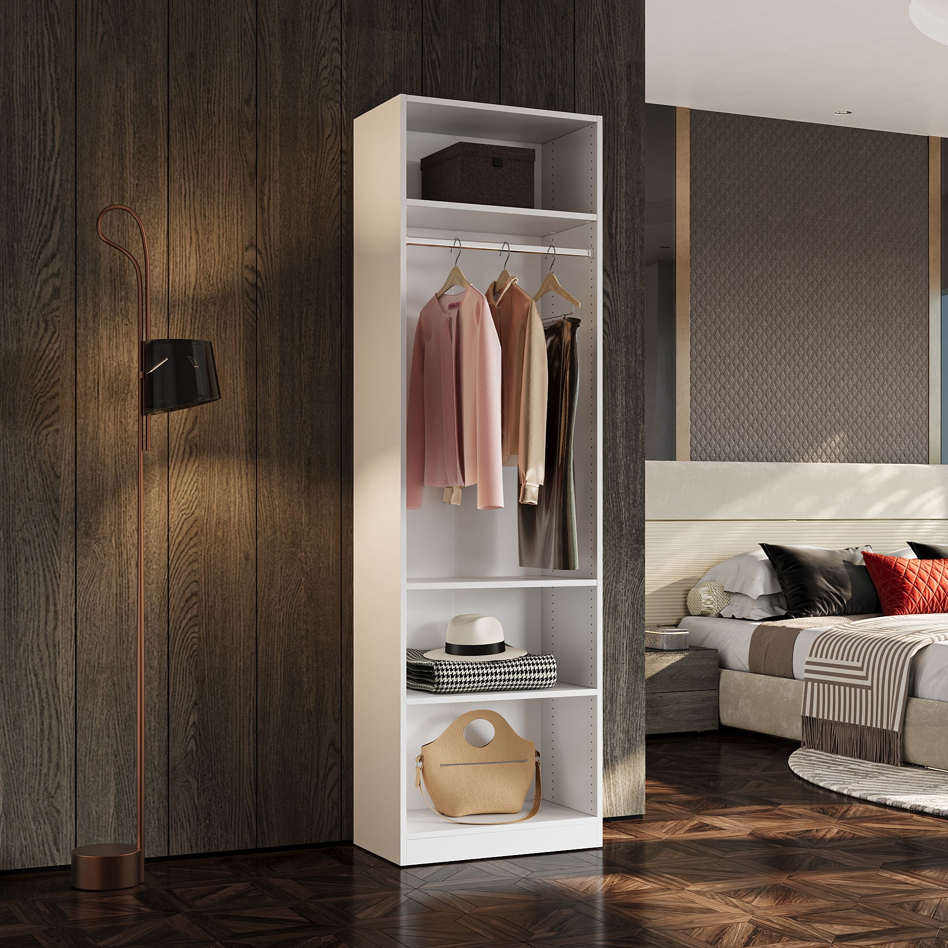 JY Furniture Closet Organizer System Adjustable Shelves, Hanging Rod ...