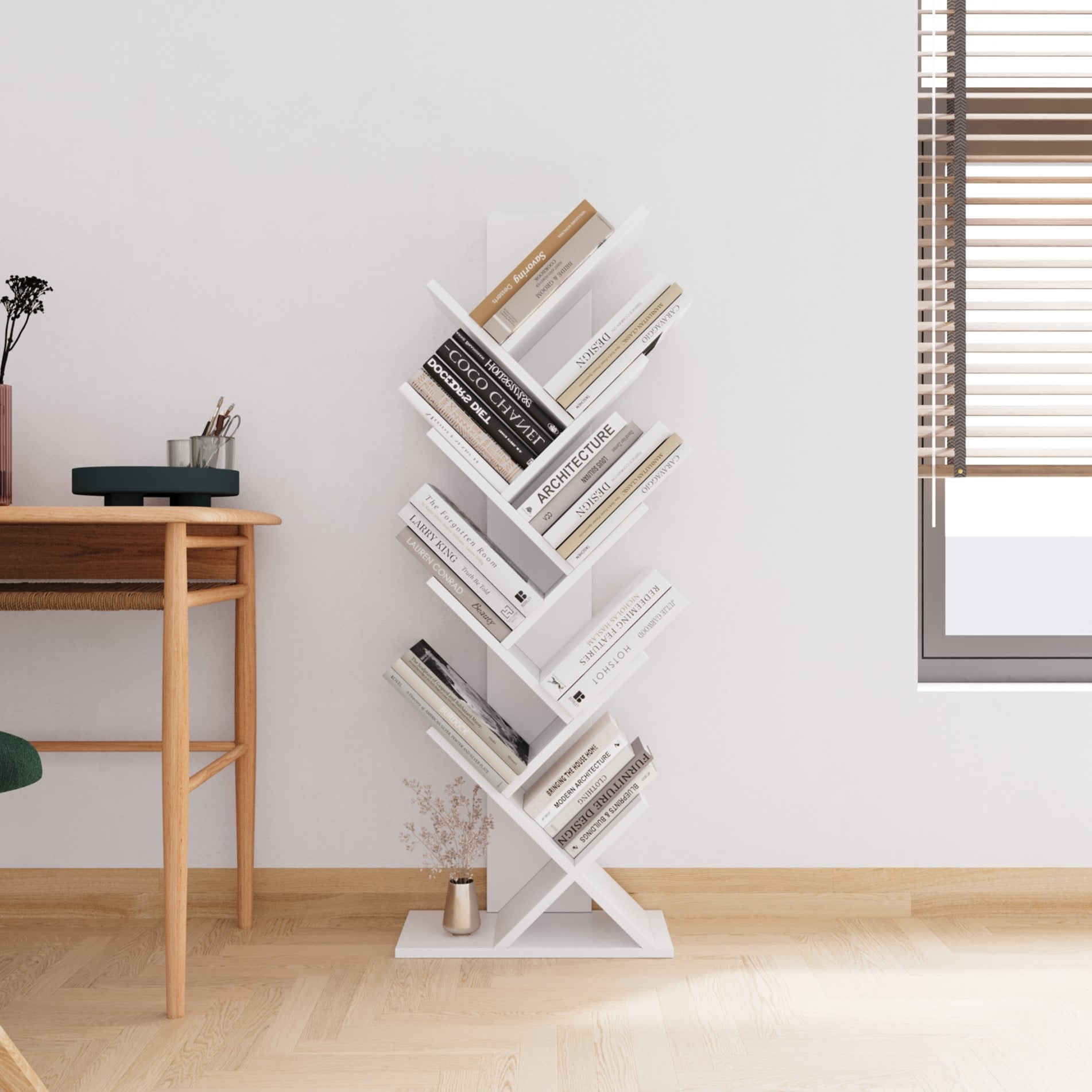 JY Furniture 9-Tier White Tree Bookshelf Bookcase - Free Standing ...