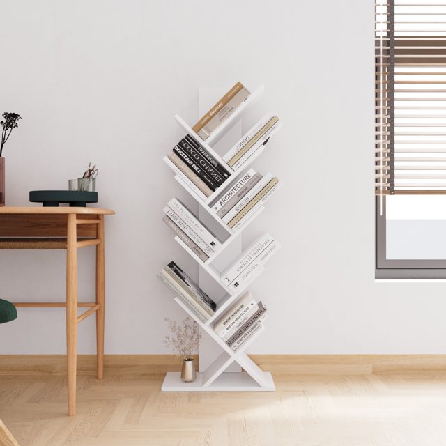 JY Furniture 9-Tier White Tree Bookshelf Bookcase - Free Standing ...