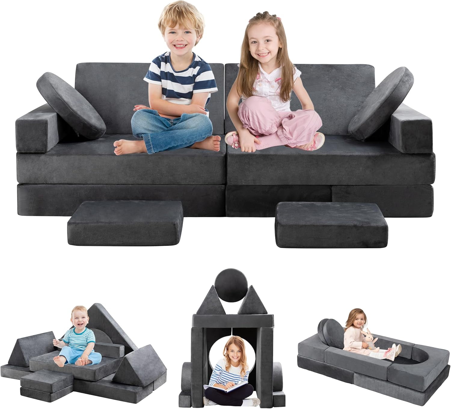 JY QAQA 18Pcs Modular Kids Play Couch Set, Toddler Sectional Sofa with Convertible Foam Design ...