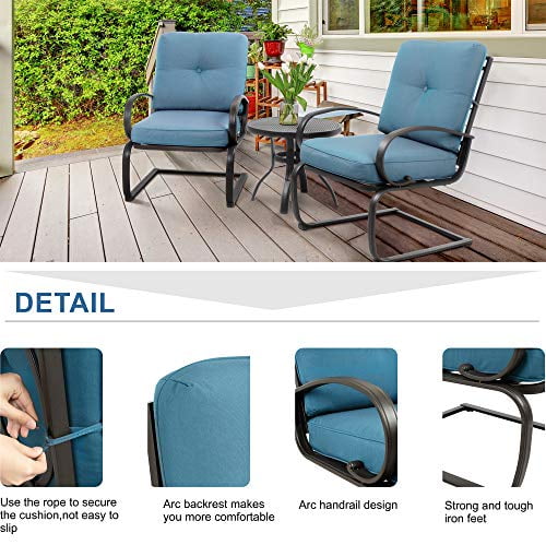 JY QAQA 3Pcs Outdoor Patio Bistro Set Springs Motion Chairs and Round ...