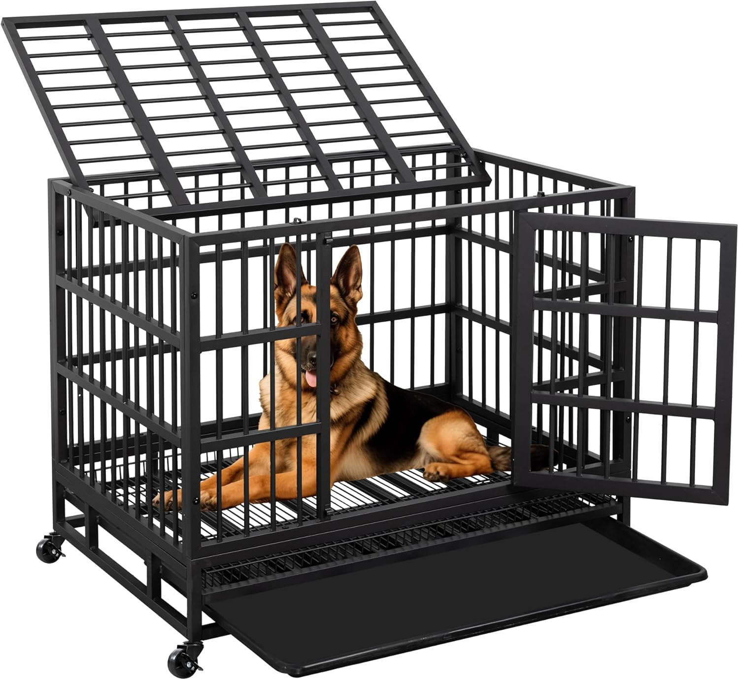 JY QAQA 48/38 Inch Heavy Duty Indestructible Dog Crate Double Doors ...