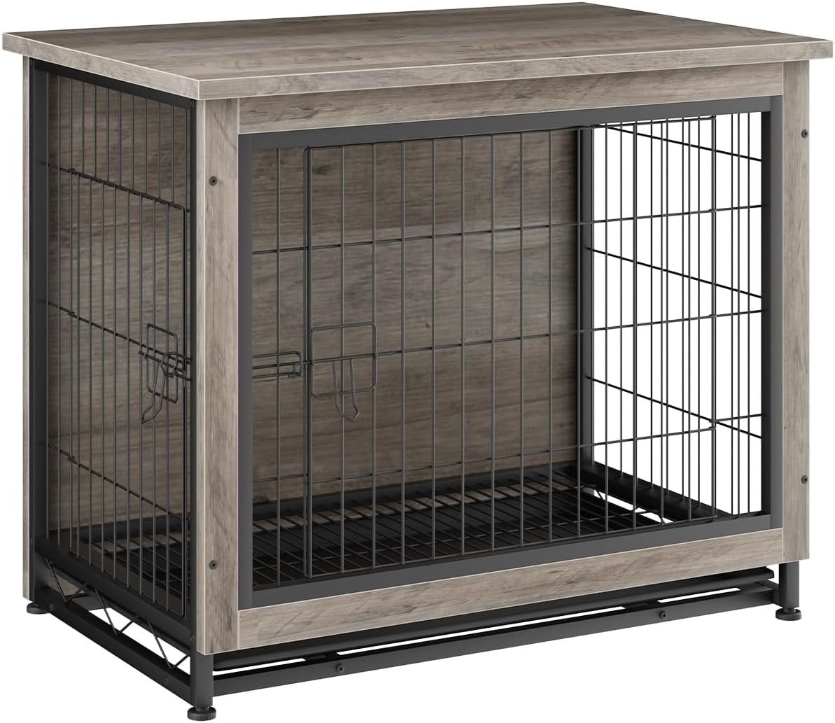 JY QAQA Dog Crate Furniture, Wooden Dog Crate Table, Double-Doors Dog Furniture, Indoor Kennel ...