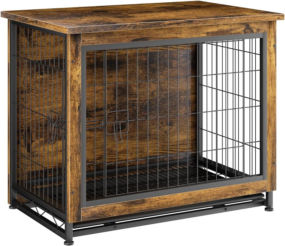 JY QAQA Dog Crate Furniture, Wooden Dogs Crate Table, Double-Doors Dog ...
