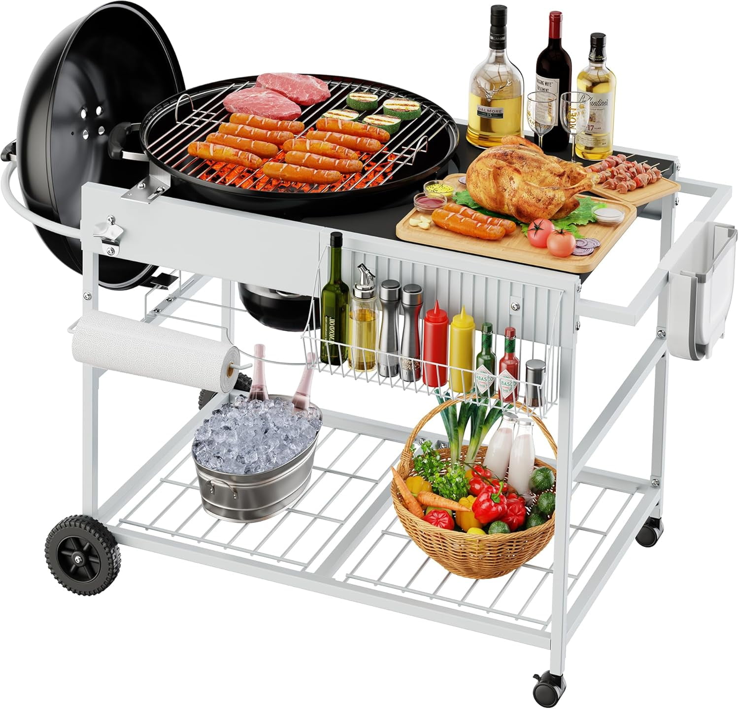 JY QAQA Grill Table for Weber 22" & 18" Original Kettle, Stand Cart for ...