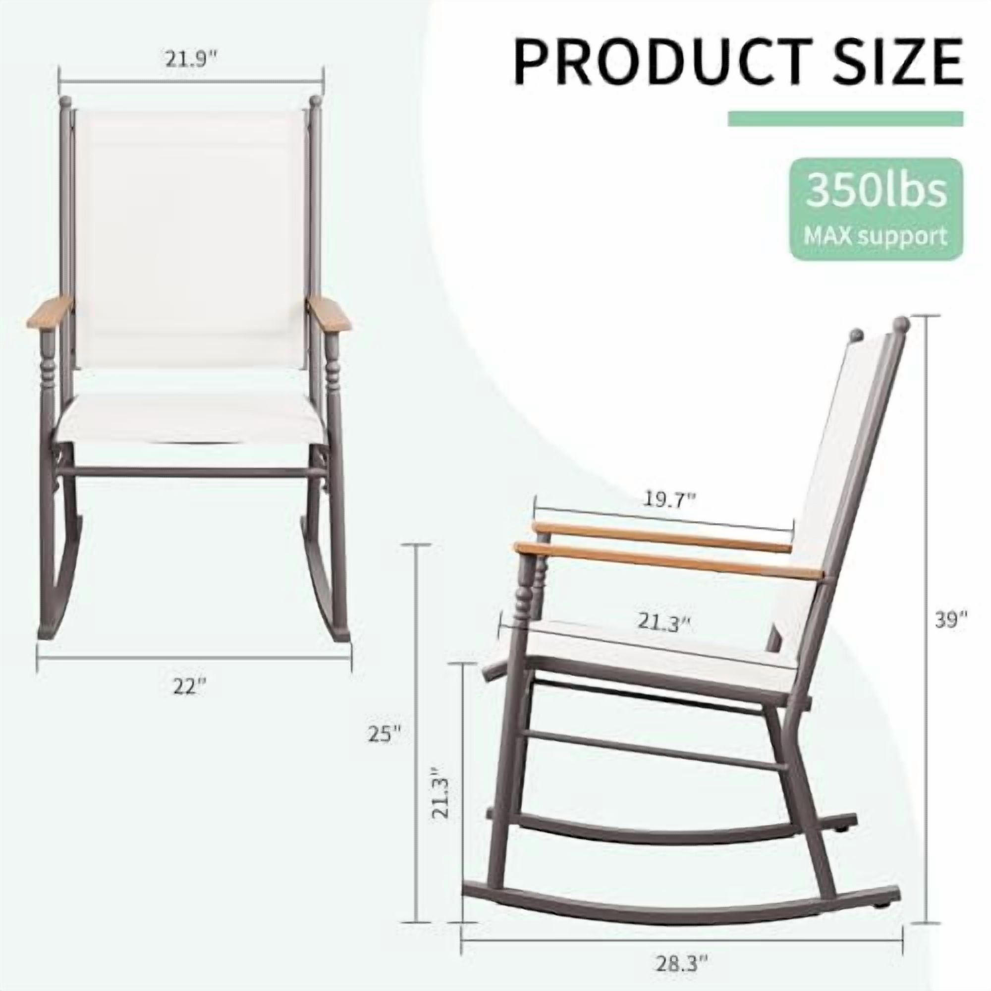 JY QAQA Outdoor Rocking Chair Set of 2, High Back All-Weather Patio ...