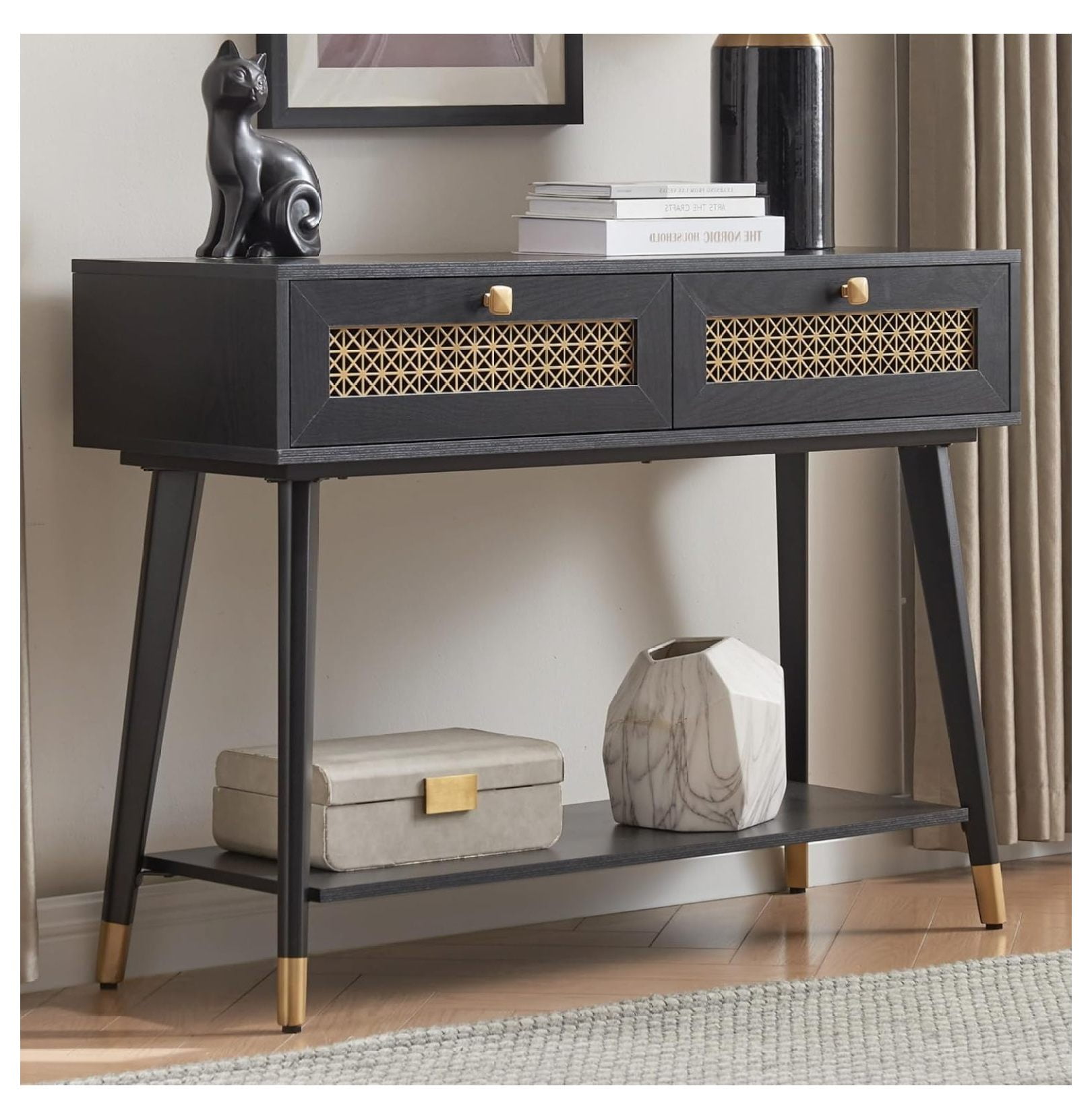 JYED Century Modern Console Table,Boho Wood Sofa Table with 2 Metal ...