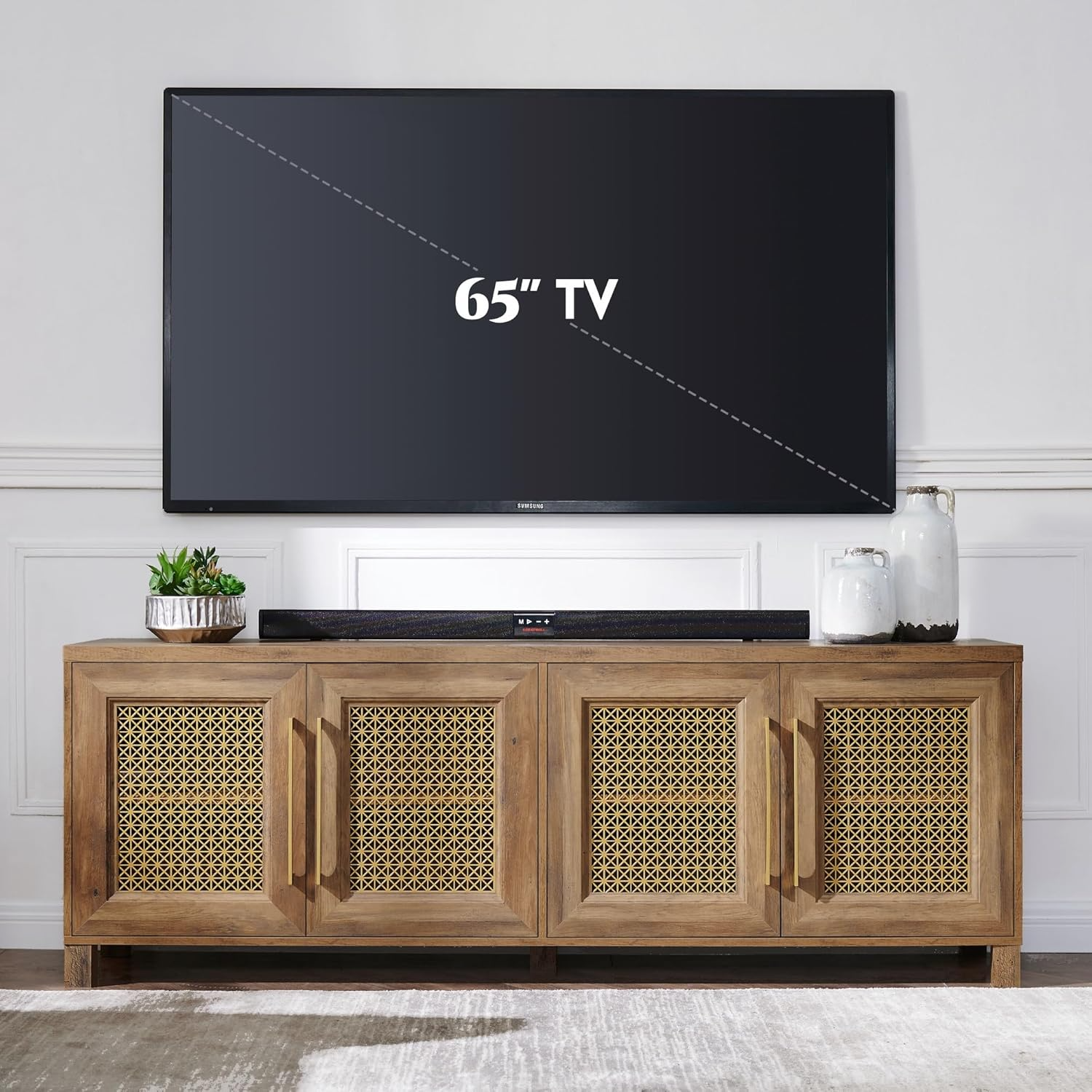 JYED Mid Century Modern TV Stand for TVs up to 75 Inch with Hollow ...