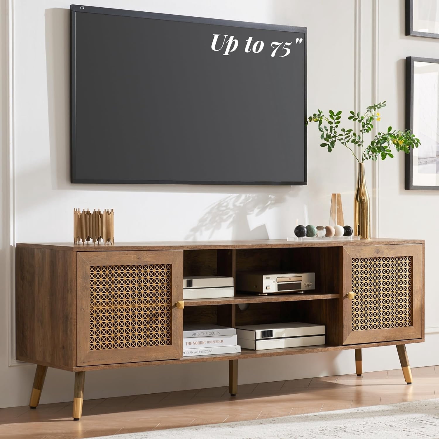 JYED Mid Century Modern TV Stands for Living Room Rustic Oak TV Stand ...