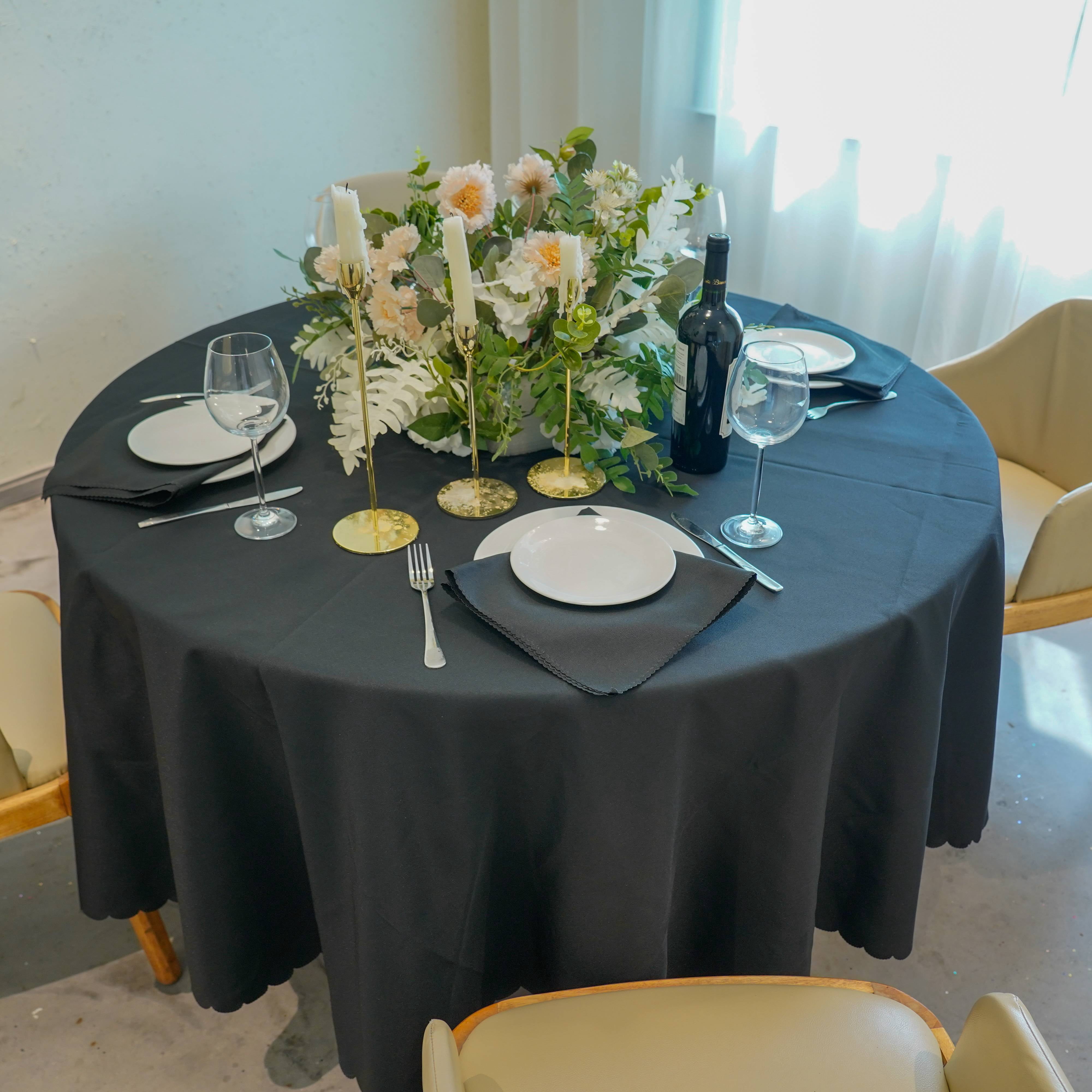 JYFLZQ Black Tablecloth 120 inch Round Table Cloth for 8 Foot Tables ...