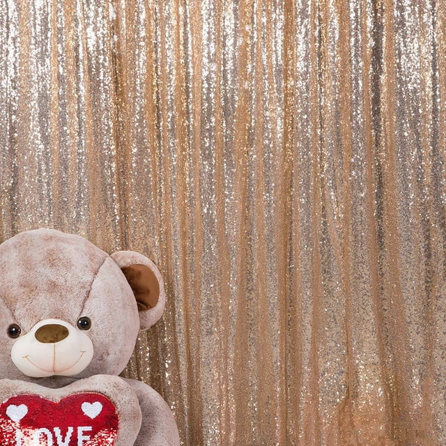 JYFLZQ Champagne Sequin Backdrop Curtain 8ft x 8ft Glitter Photo Booth Backdrop for Party ...