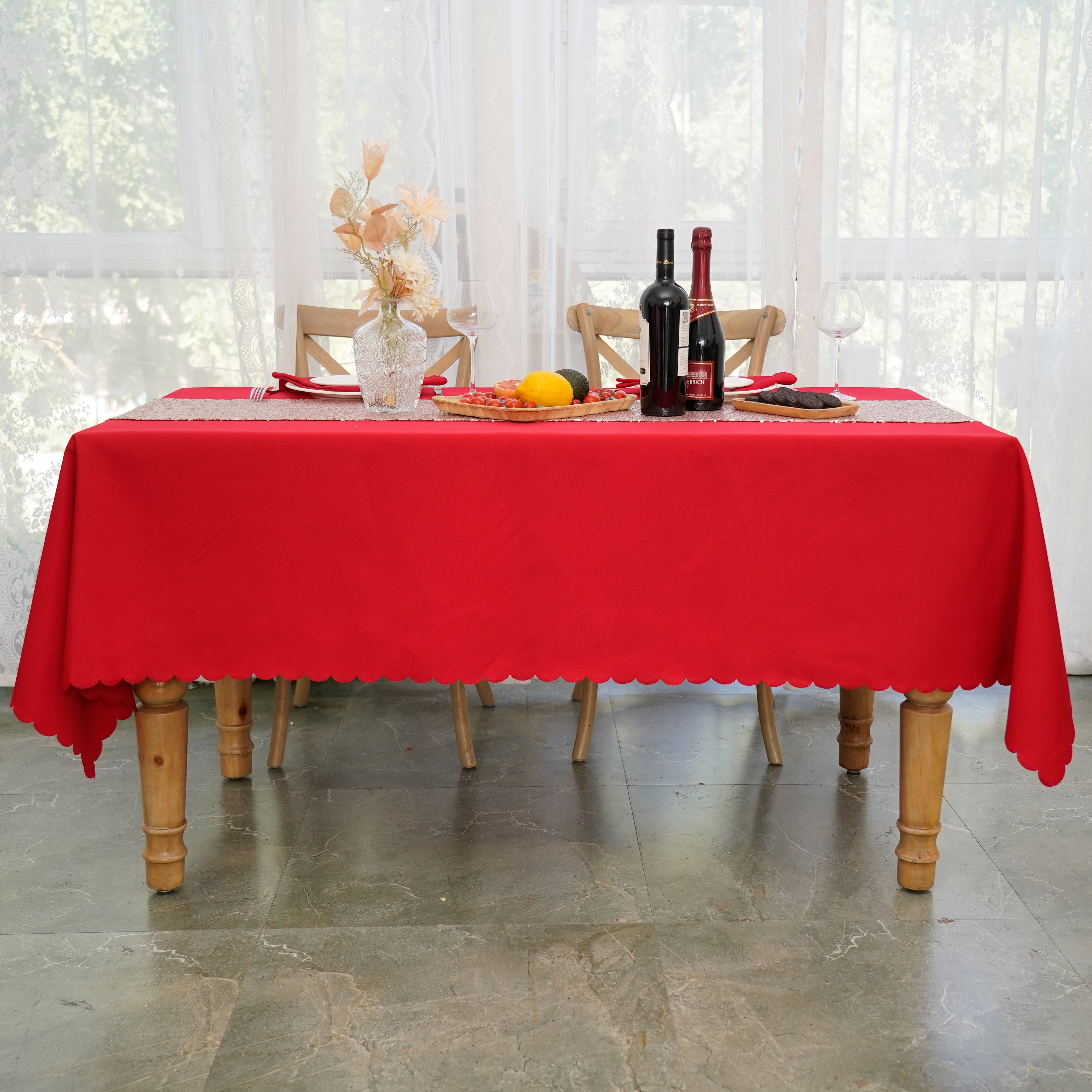JYFLZQ Red Tablecloth 60''x 84'' Rectangle Polyester Table Cloth for 4 ...