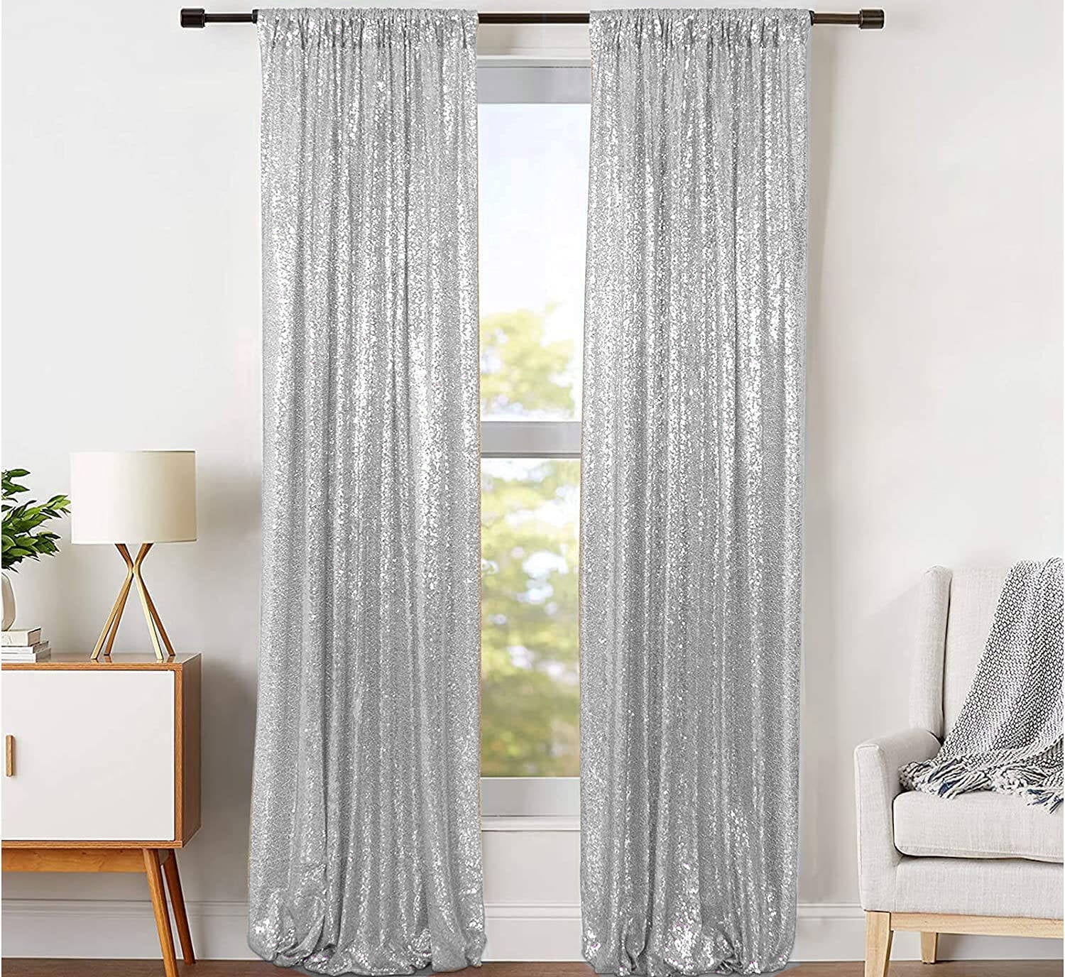 JYFLZQ Silver Sequin Shimmer Decoration Backdrop Curtain 4ft x 8ft for ...