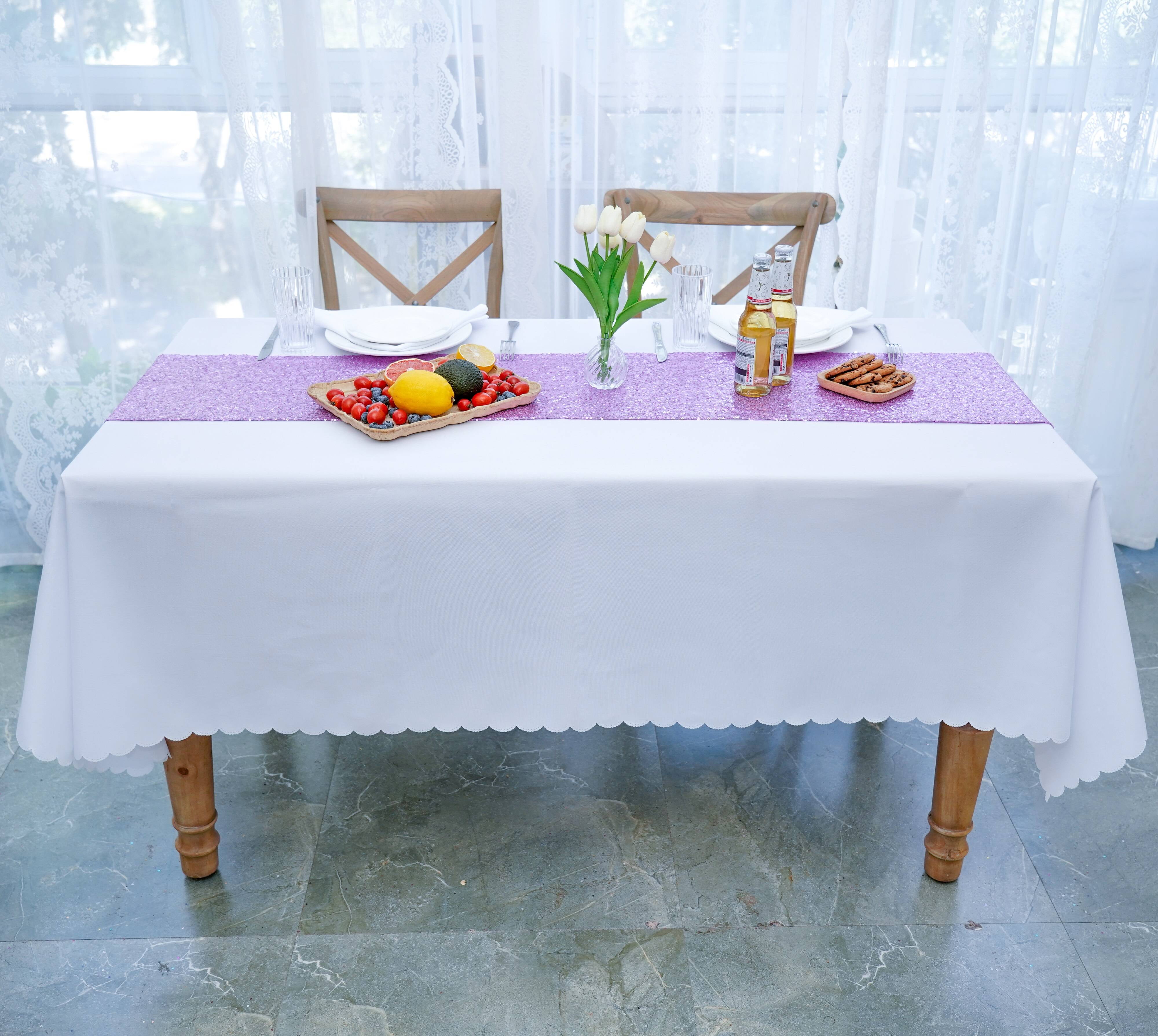 JYFLZQ 60''x 120'' White Polyester Tablecloth, Stain/Wrinkle Free ...