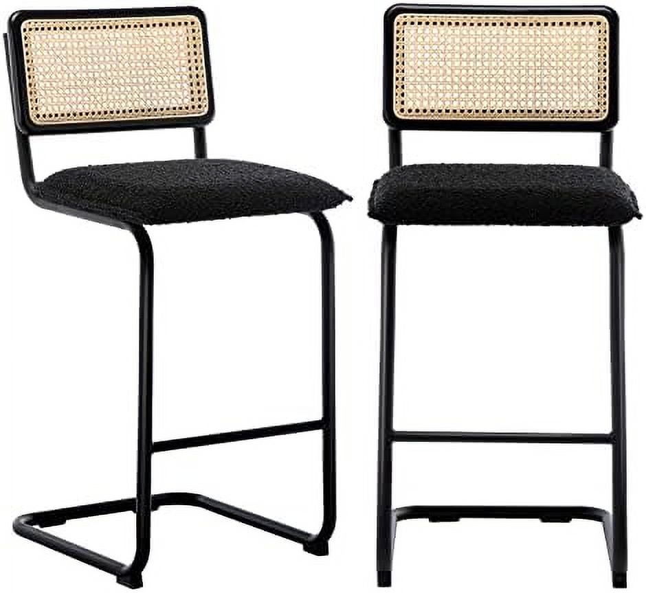 JYHOME Creamy White 25" Rattan Counter Stools Cantilevered Design ...