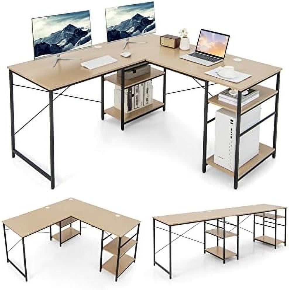JYHOME L-Shaped Corner Desk Convertible Computer Desk with 4-Tier ...