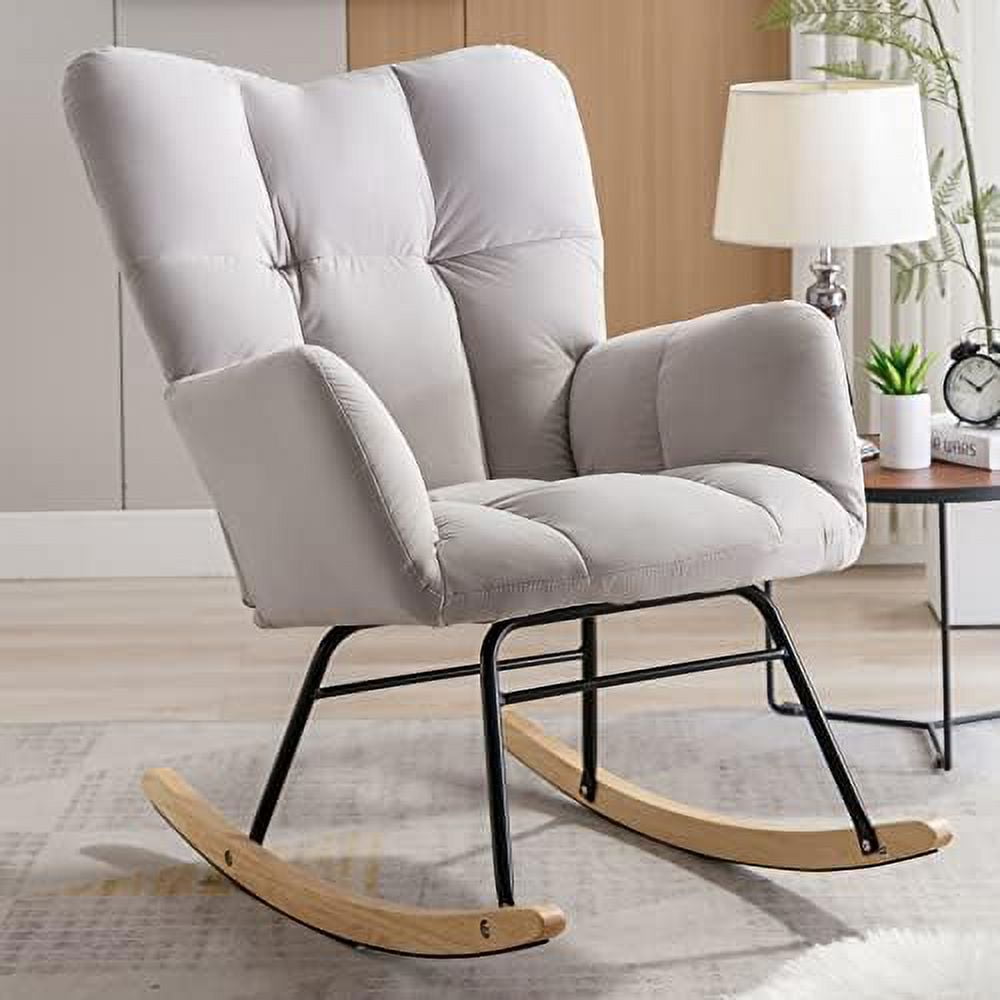 JYHOME Modern Nursery Rocking Chair Upholstered Glider Chair with High ...