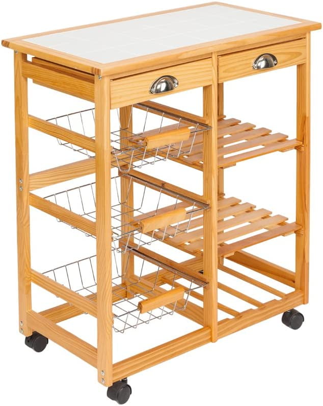 JYHOME Small Kitchen Island Cart on Wheels with Rolling Portable Dining ...