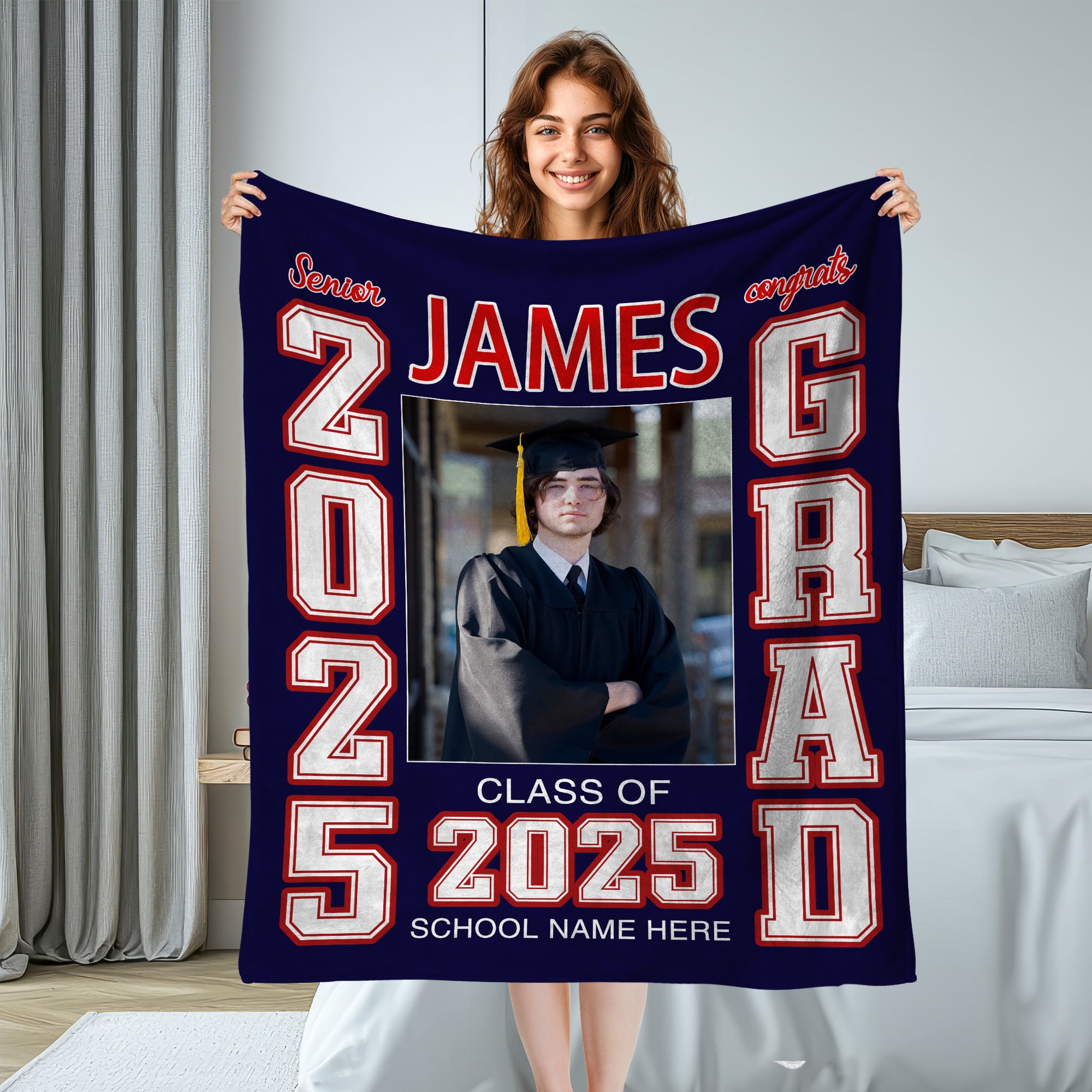 JYK Custom Graduation Blankets with Text / Photo, Customized Flannel ...