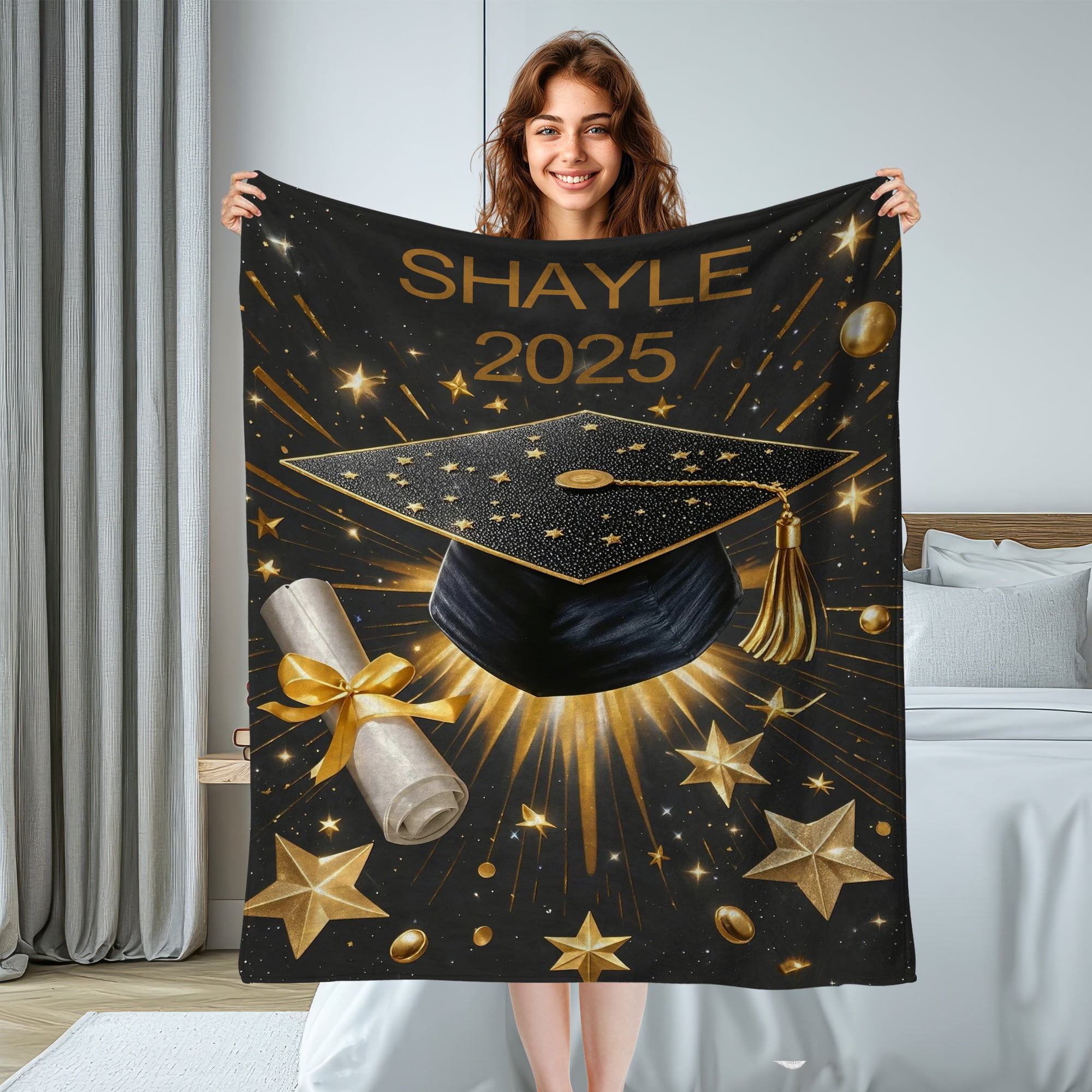 JYK Custom Graduation Blankets with Text / Photo, Customized Flannel ...