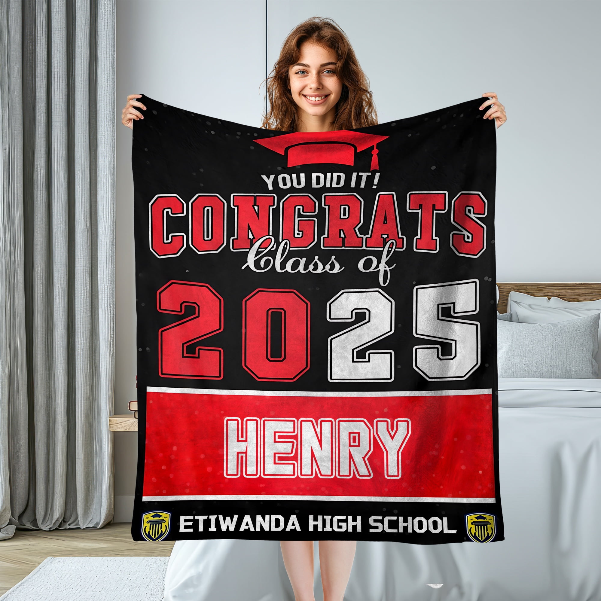 JYK Custom Graduation Blankets with Text / Photo, Customized Flannel ...
