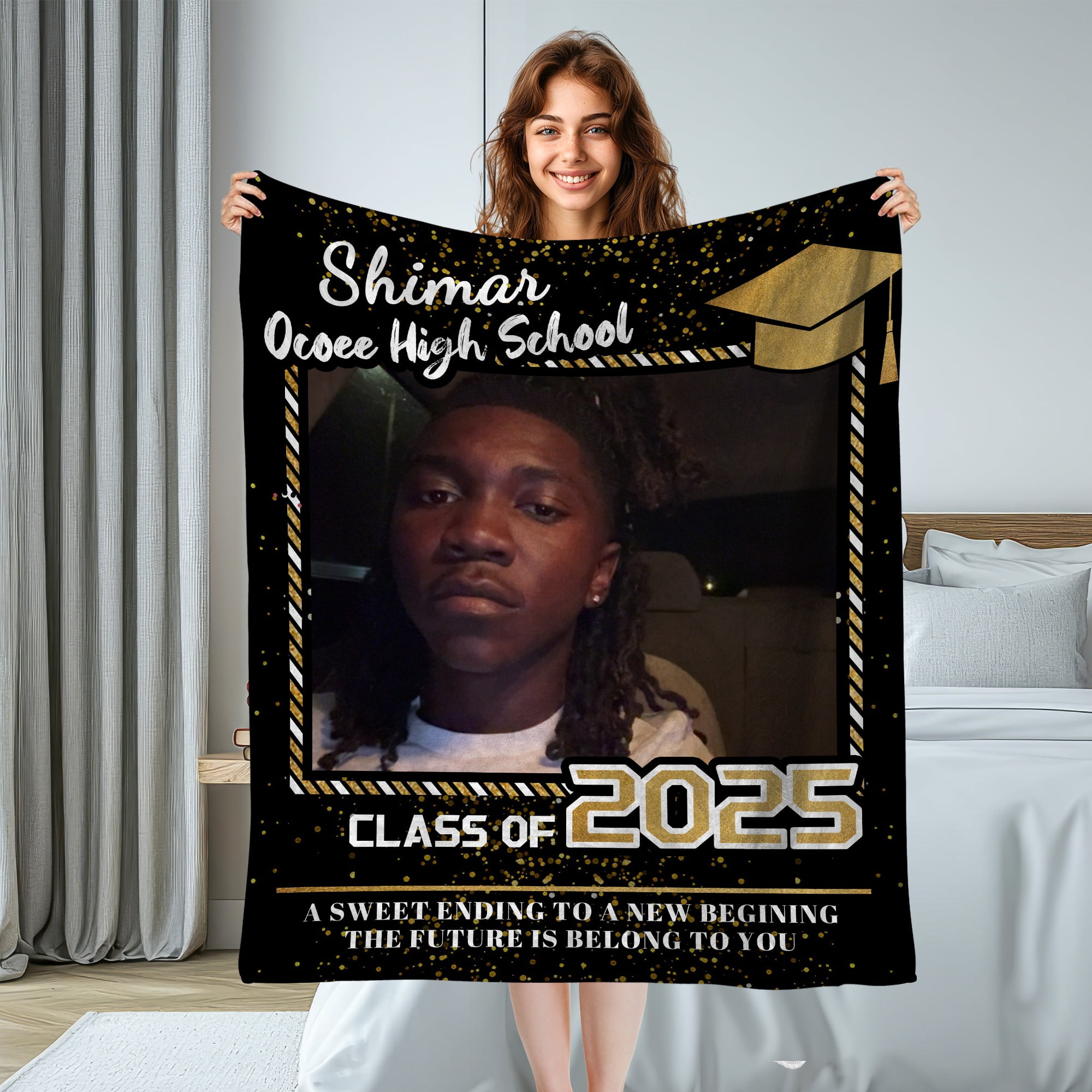 JYK Custom Graduation Blankets with Text / Photo, Customized Flannel ...