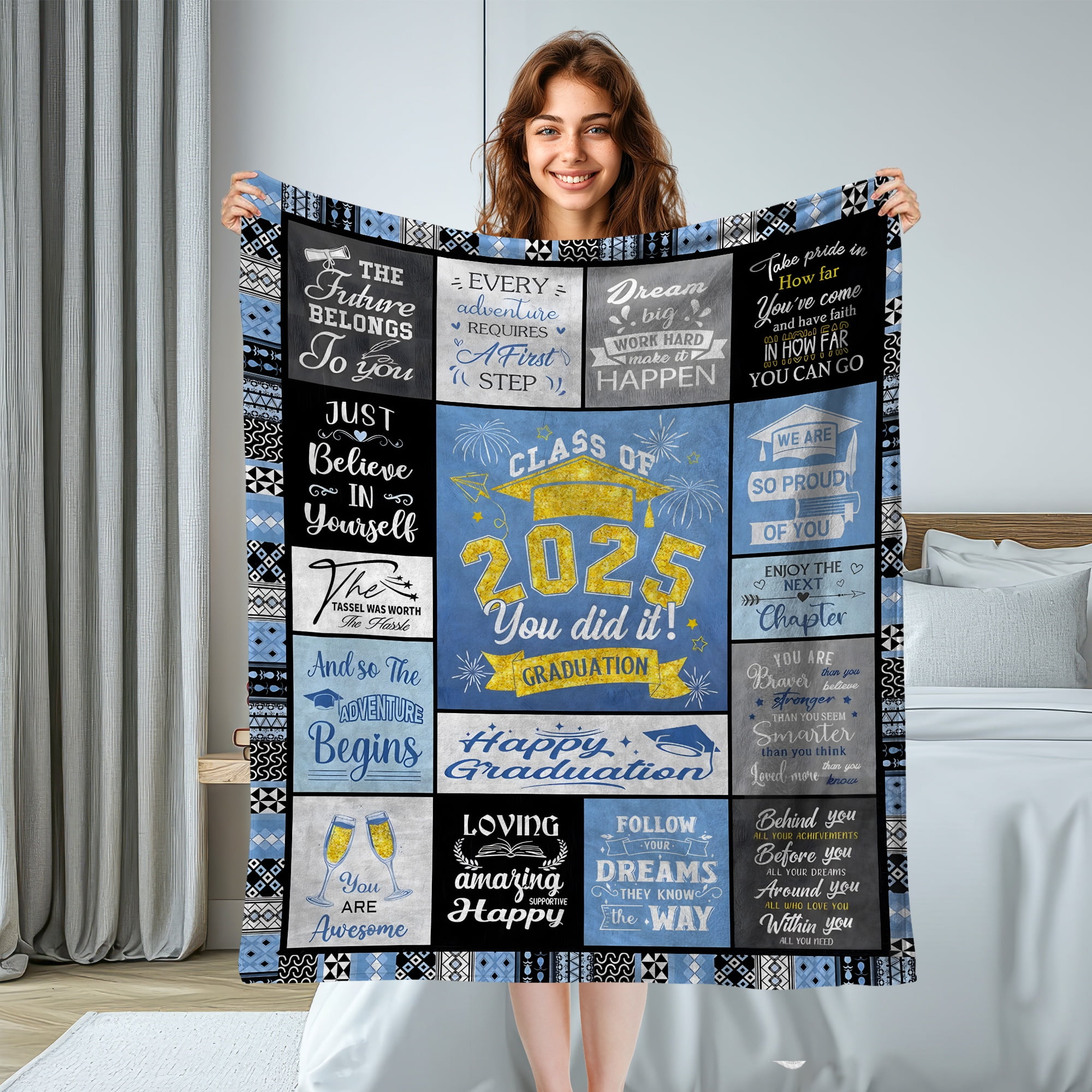 JYK Custom Graduation Blankets with Text / Photo, Customized Flannel ...