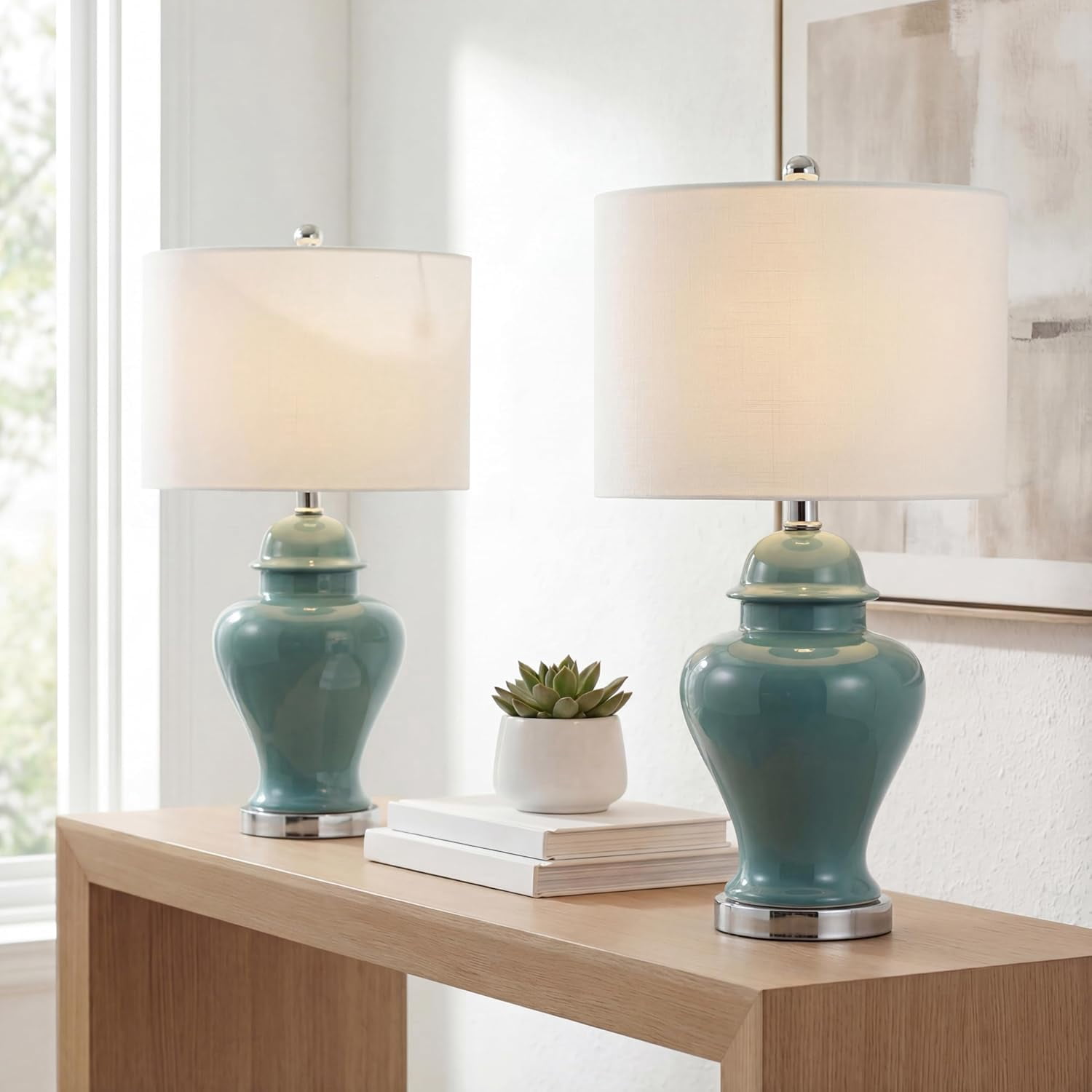 JYL6602A-SET2 22" Jade Green Classic Ceramic Table Lamp Set of 2 for ...
