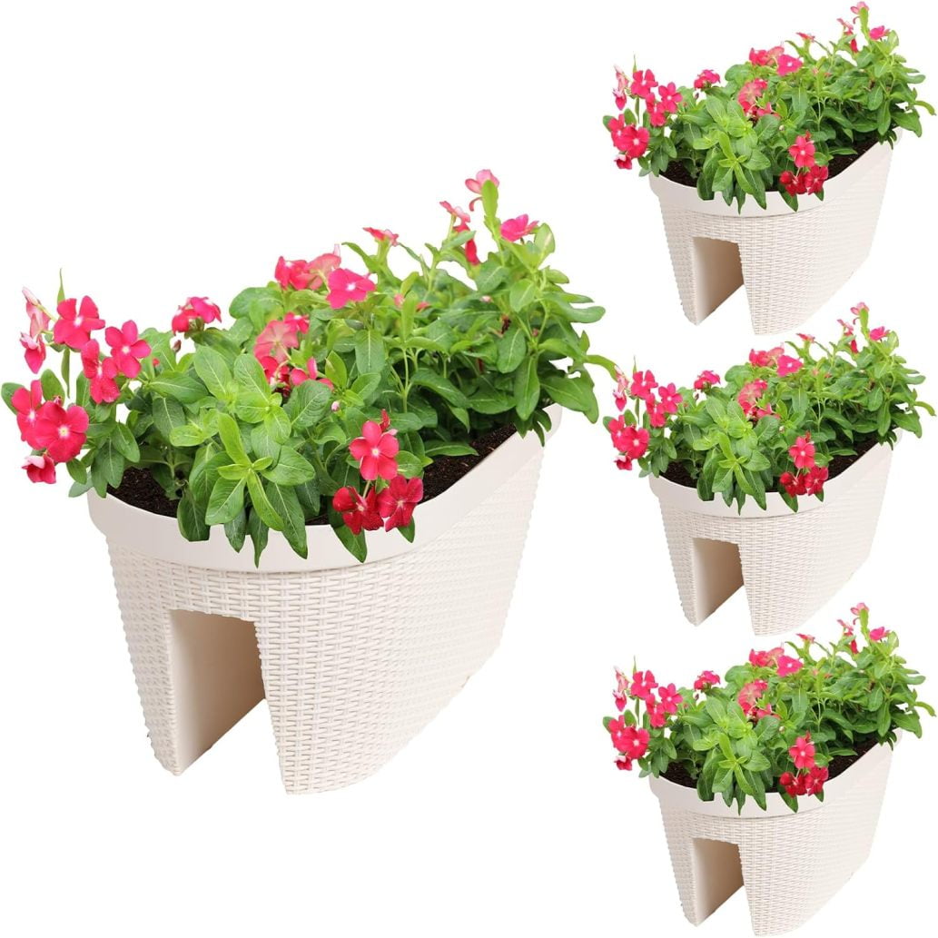 JYLF 20'' Outdoor Balcony Railing PP Plastic Flower Pots - 4-Piece Set ...