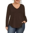 JYLFC Plus Size Shirts for Women V Neck Long Sleeve T-Shirts, Brown 3XL - Walmart.com
