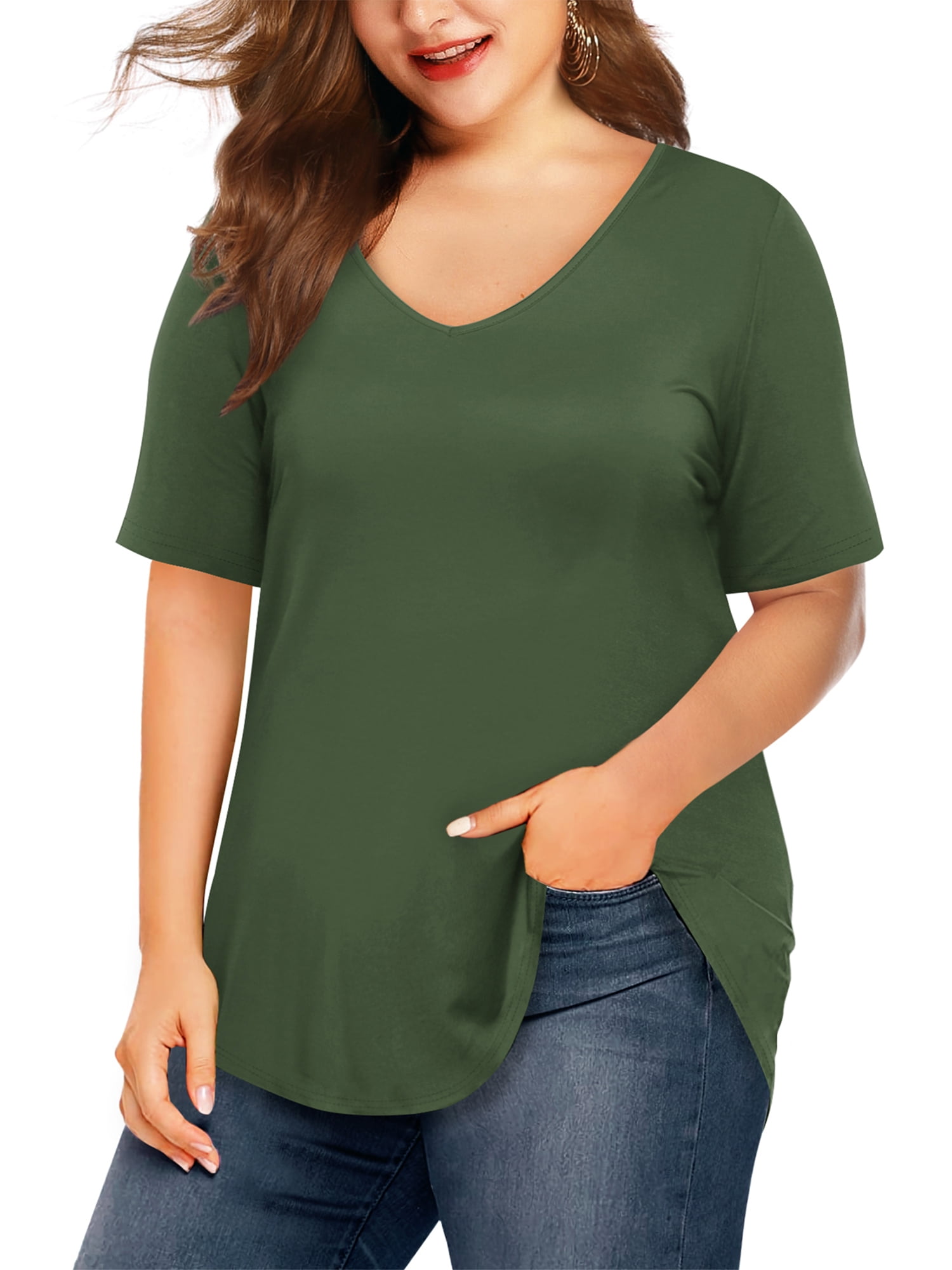 JYLFC Plus Size Women's Shirts, V Neck Tunic T-Shirts, Short Sleeve ...