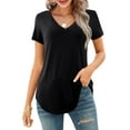 JYLFC Short Sleeve Tops for Women V Neck Loose Summer Basic Top, Black ...