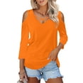 JYLFC T-Shirts for Women Criss Cross V-Neck Three-quarter Sleeves Top ...