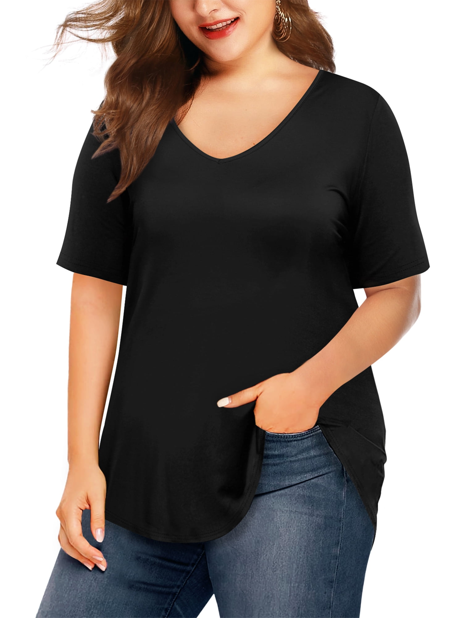 JYLFC Women Plus Size Shirts Short Sleeve T Shirts V Neck Summer Blouse ...