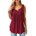 Jylfc Women Plus Size V Neck Tank Henley Pleated Sleeves Tops Burgundy