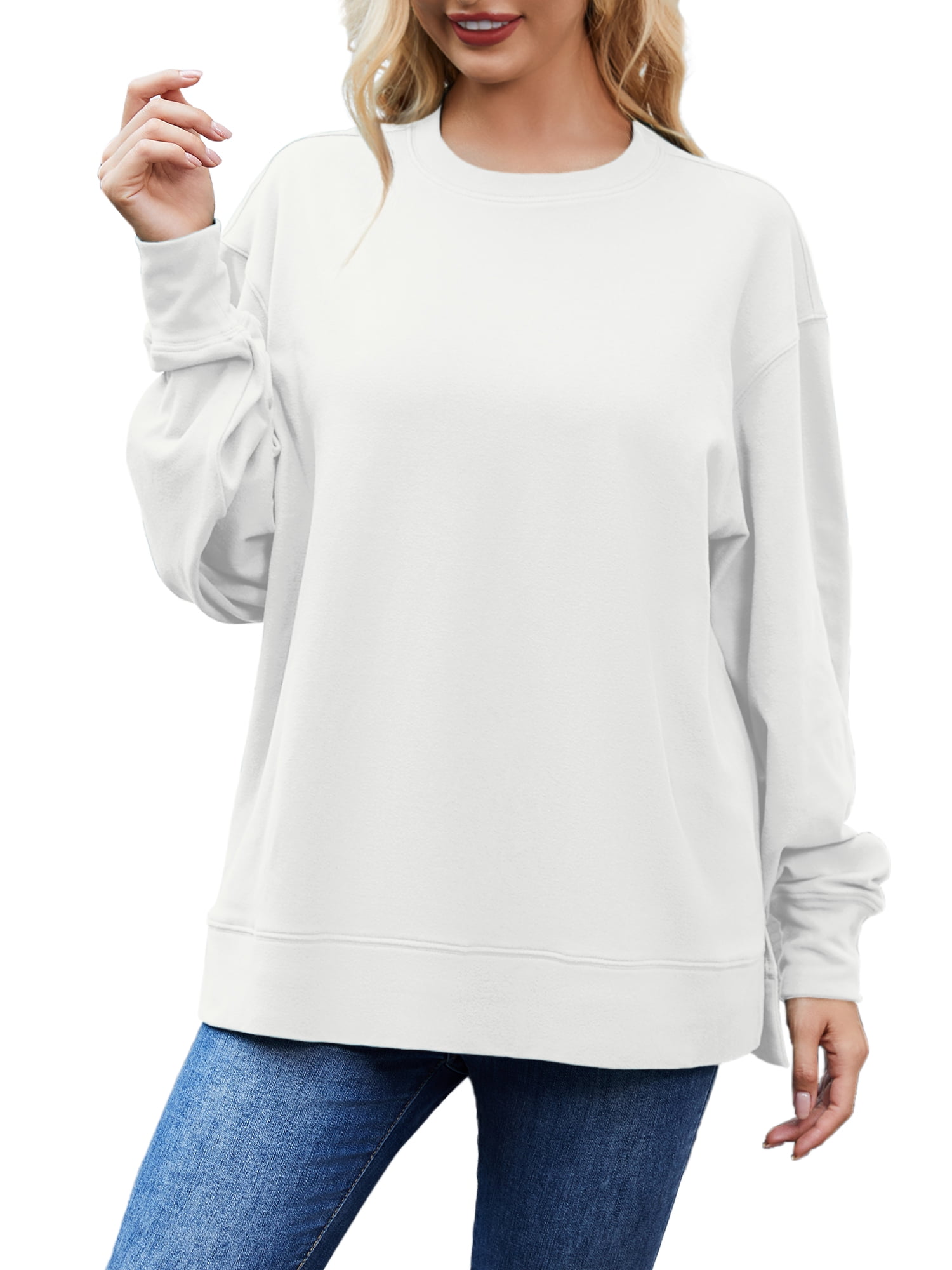 JYLFC Women Crewneck Sweatshirt Crewneck Side Split Fleece Fall Fashion ...