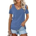JYLFC Womens Cold Shoulder T Shirts Summer V Neck Short Sleeve Tops ...