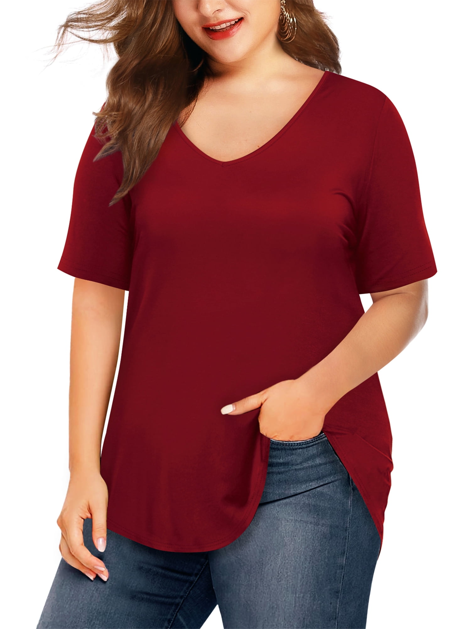 JYLFC Womens Plus Size T-shirts V Neck Short Sleeve Tee Summer Shirts ...