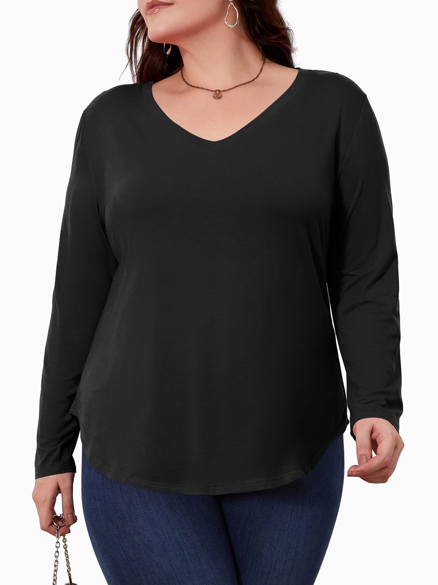 JYLFC Womens V-Neck T-Shirts Long Sleeve Tops Casual Basic Shirts ...