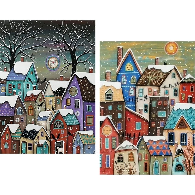 JYLMOOD 2 Pack Snomw House Diamond Painting Kits with Full Accessories ...